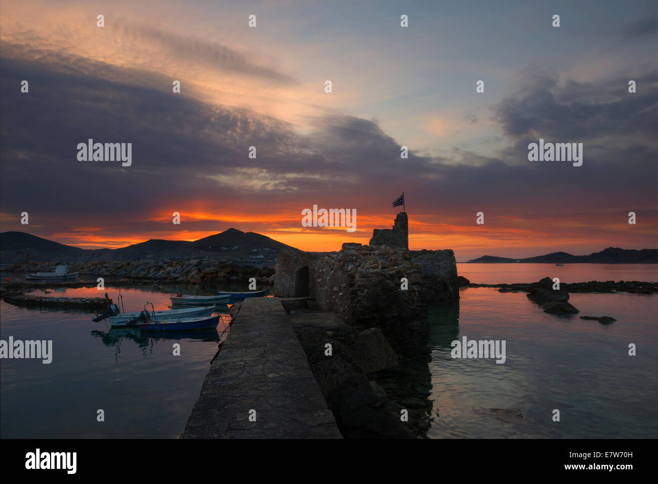 Sunset at Naousa port , Paros Stock Photo - Alamy