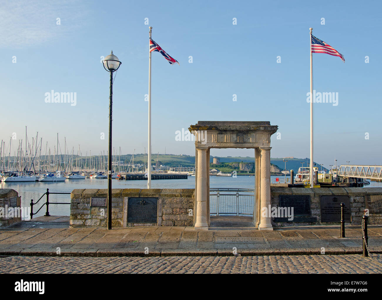 The Mayflower Steps, Plymouth, Devon. These mark the departure point of ...