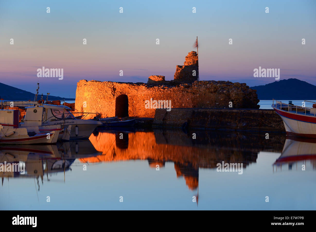 Sunset at Naousa port ,Paros Stock Photo - Alamy