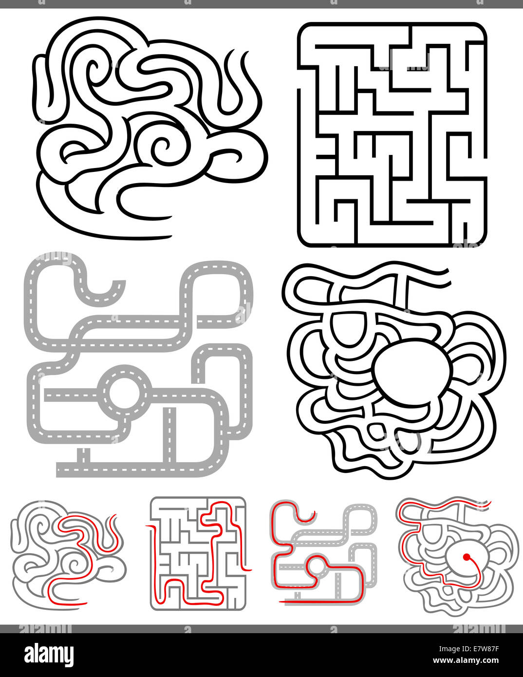 Set of Mazes or Labyrinths Graphic Diagrams for Children Education ...