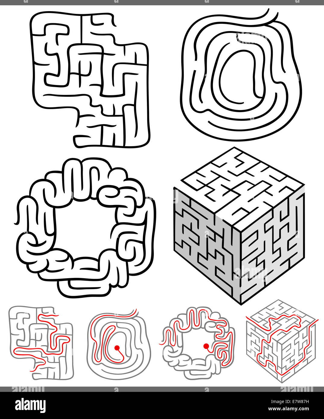 Set of Mazes or Labyrinths Graphic Diagrams for Children Education ...
