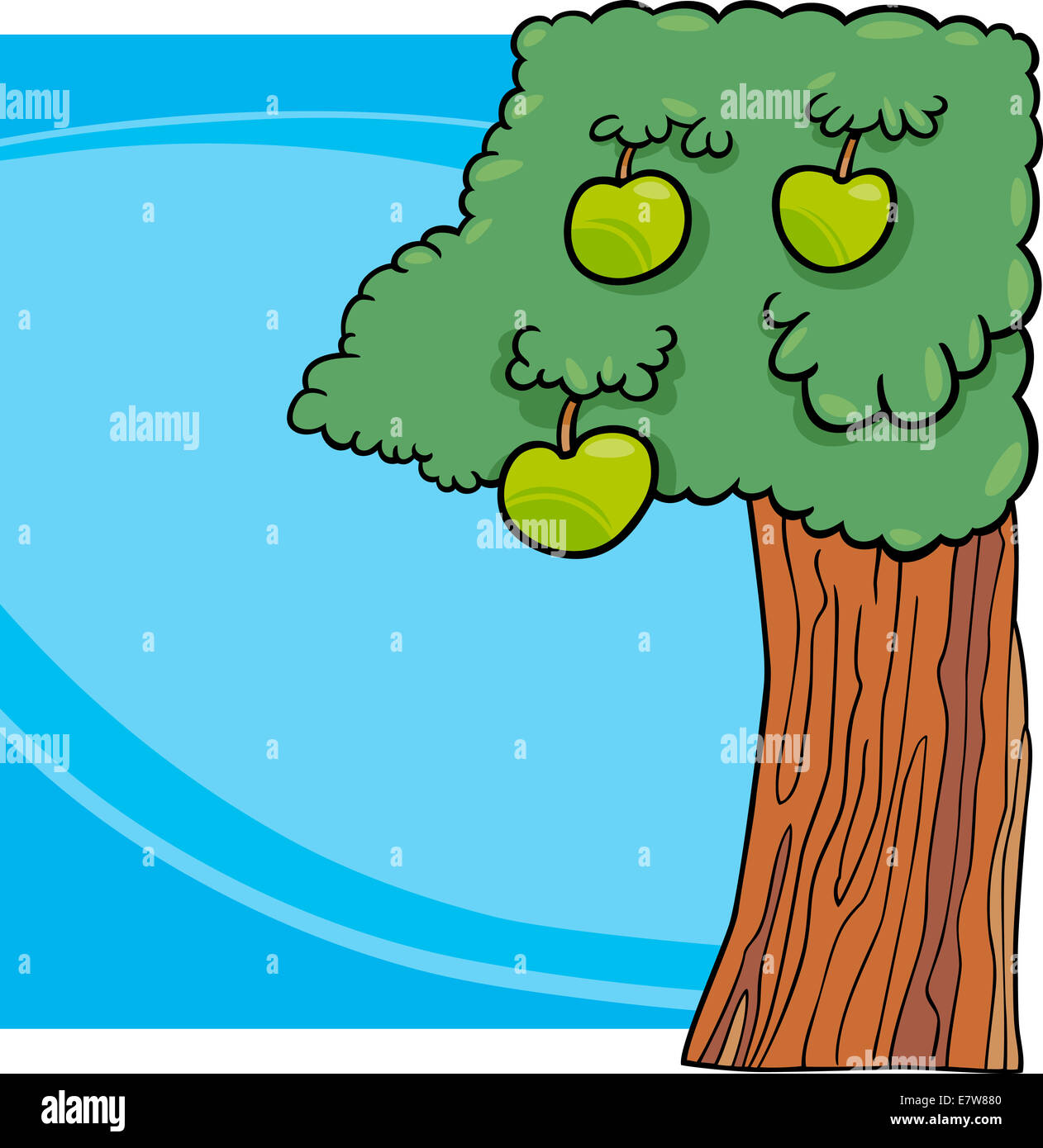 Cartoon Illustration of Apple Tree with Green Apples Stock Photo - Alamy
