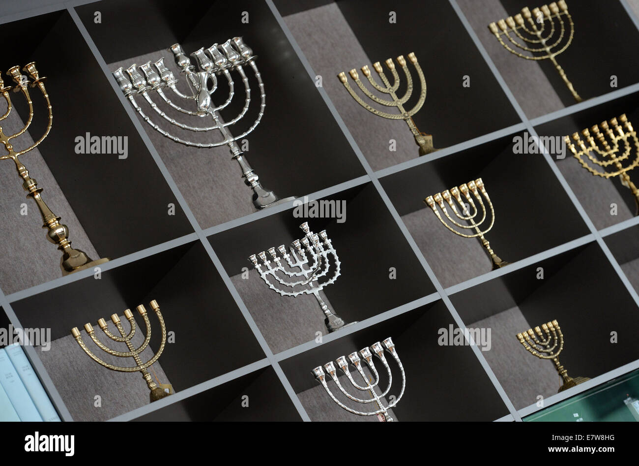Munich, Germany. 22nd Sep, 2014. Multiple Menorahs displayed on a shelf ...
