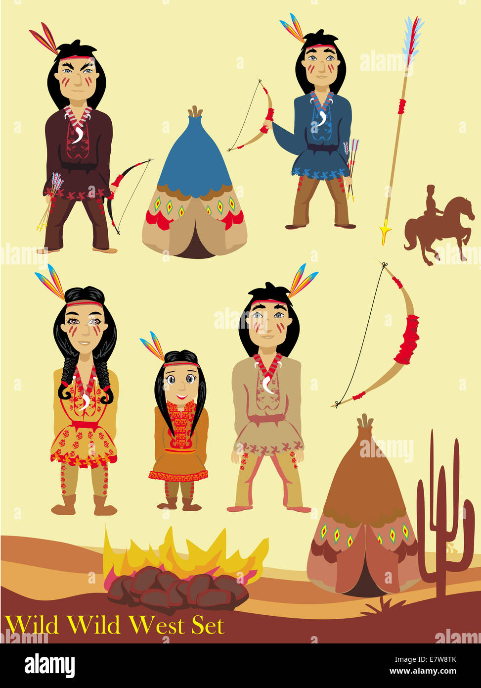 Cartoon characters Indian wild west collection Stock Photo - Alamy