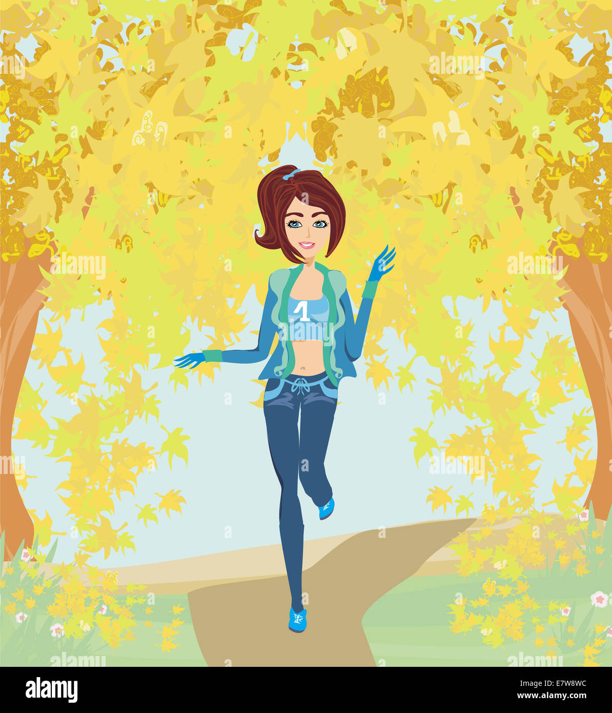 girl running in the park, autumn landscape Stock Photo - Alamy