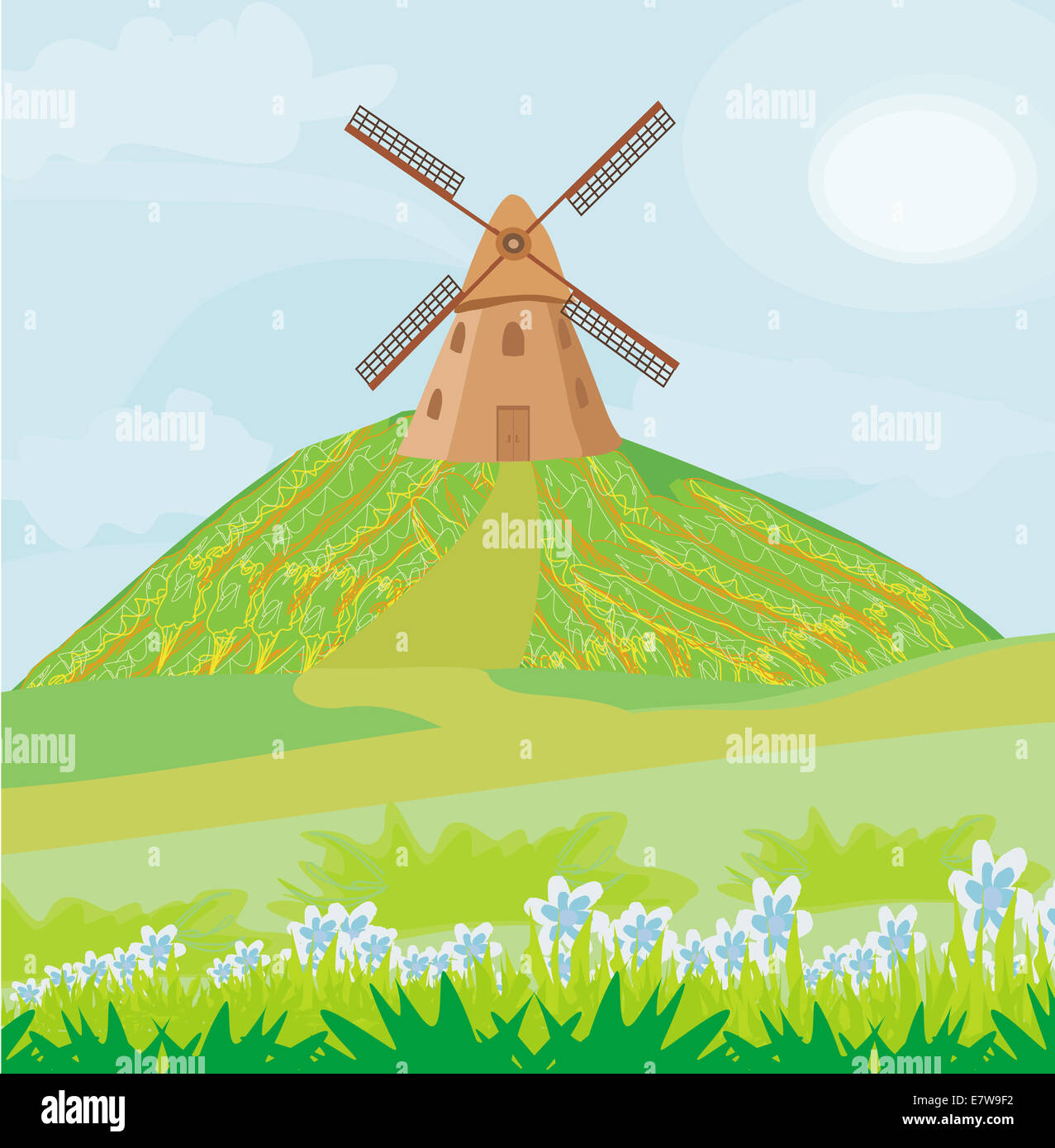 Landscape with windmill Stock Photo - Alamy