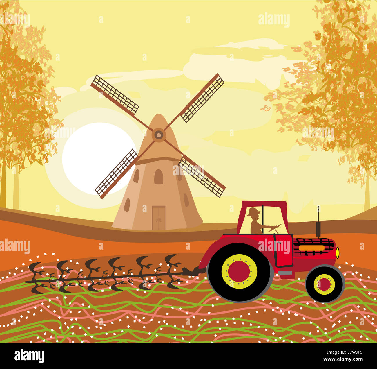 Tractor plowing field in autumn Stock Photo - Alamy