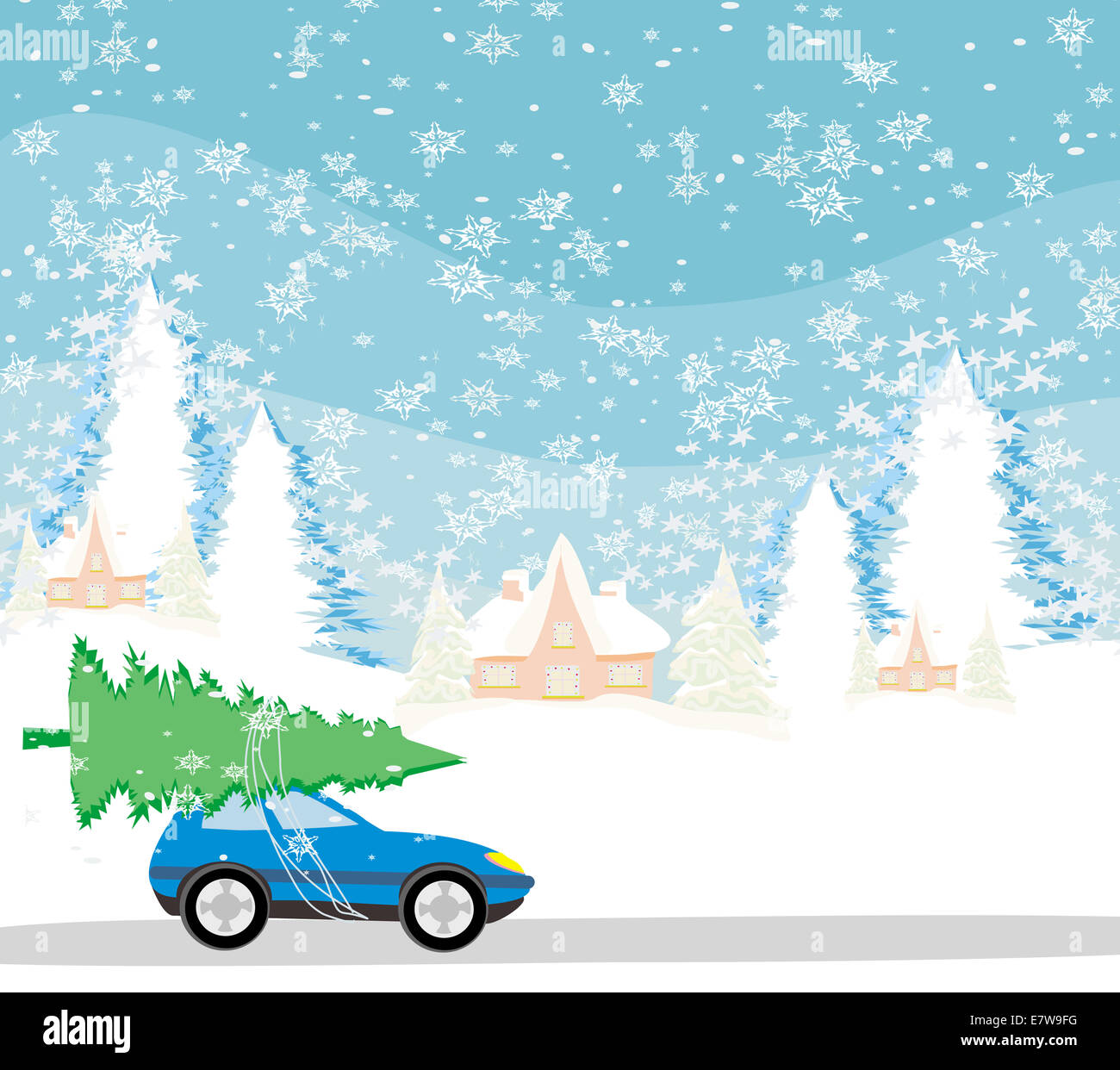 Car christmas tree roof winter landscape road hi-res stock photography ...