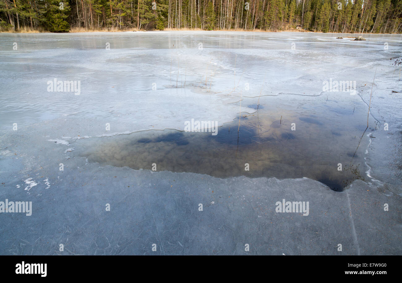 Weak ice at lake at Spring , Finland Stock Photo - Alamy
