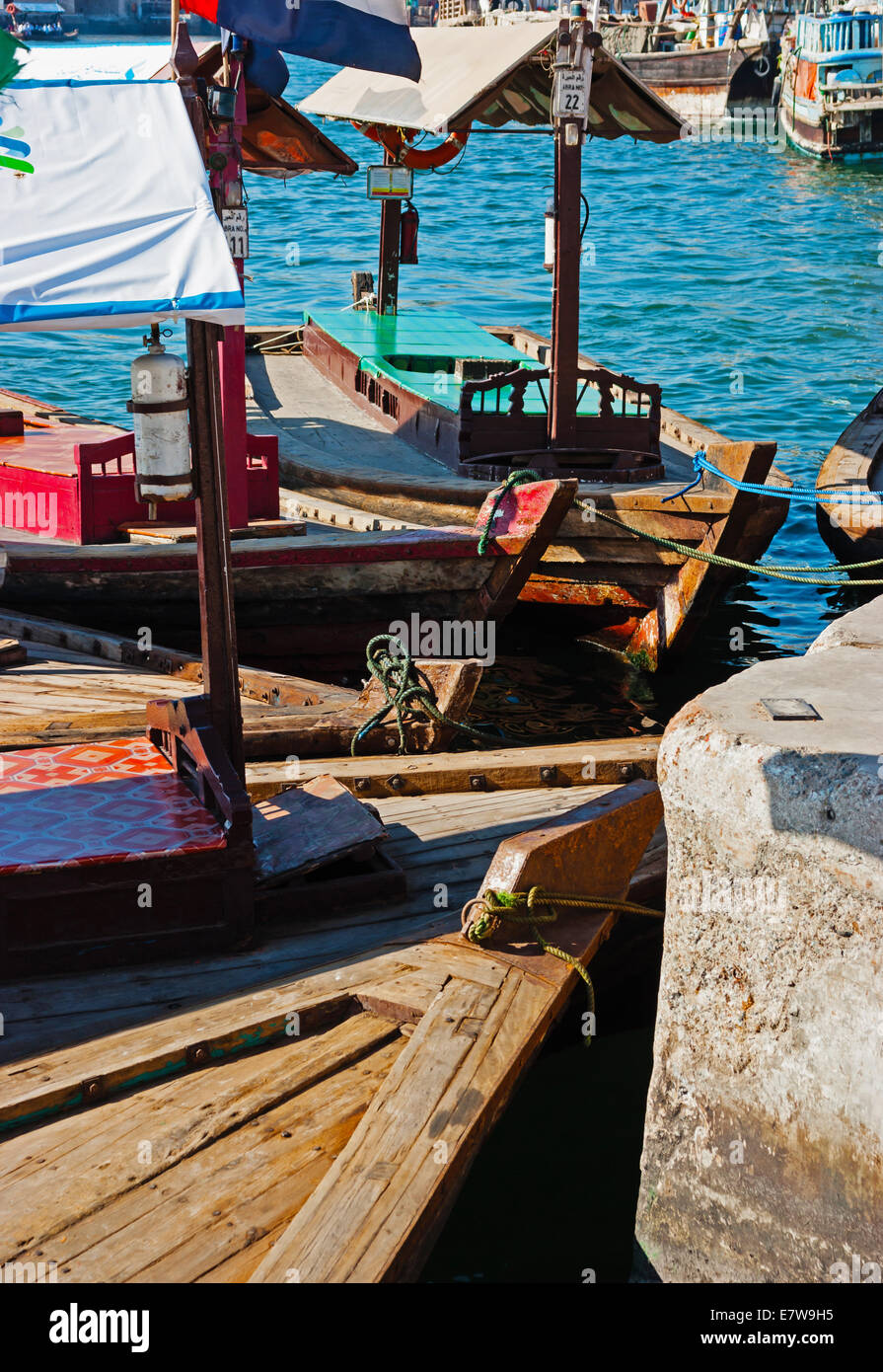 Traditional Abra ferries at the creek in Dubai, United Arab Emirates ...