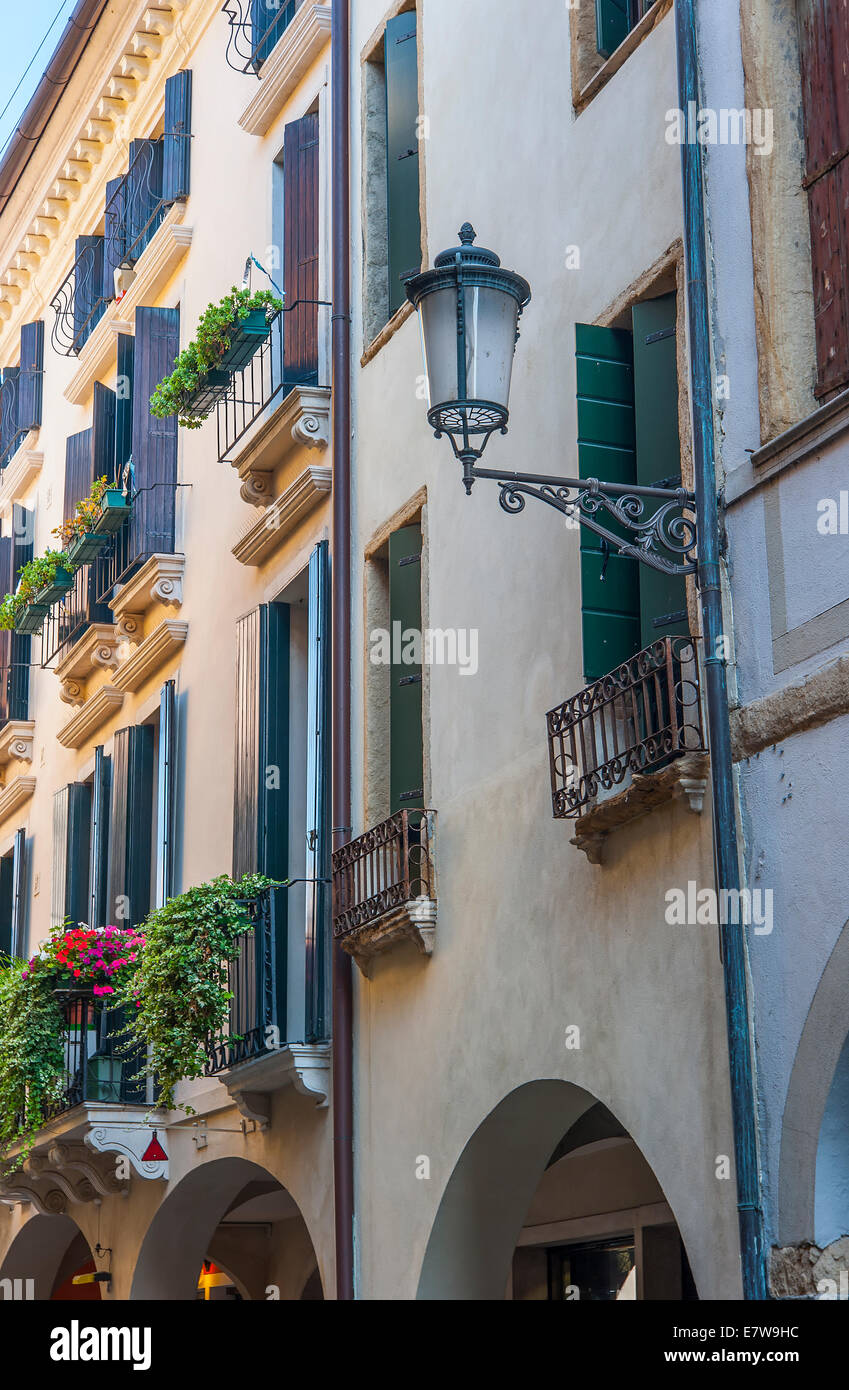 Traditional Venetian style building fronts and Lamp in Padova, Italy ...