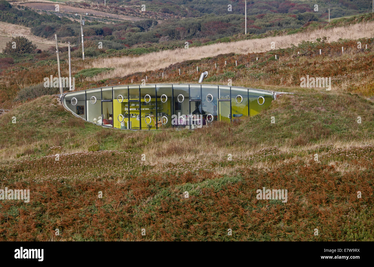 Eco House embedded into ground overlooking Ste Bride's Bay ...