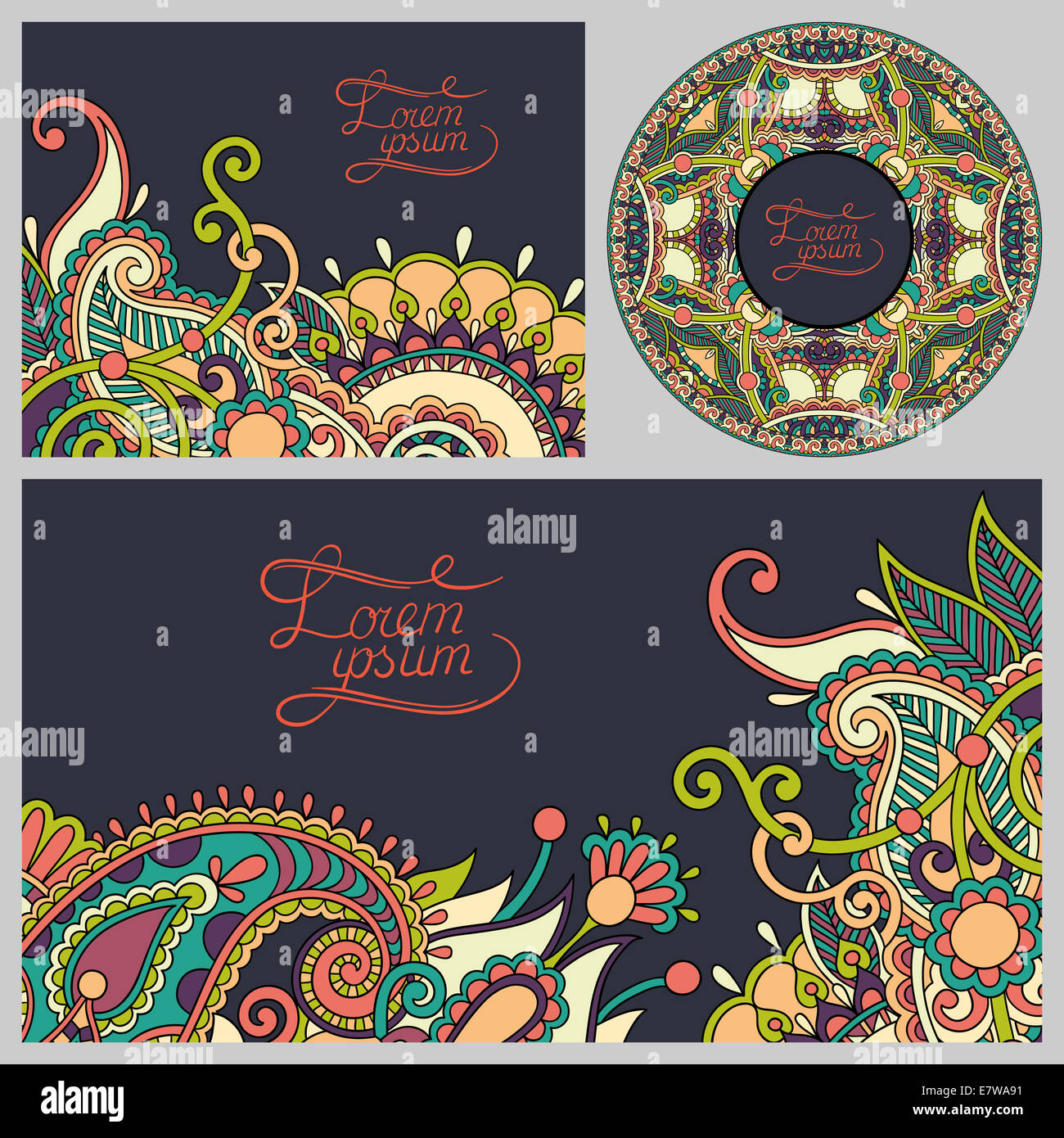 set of floral decorative background, template frame design Stock Photo ...