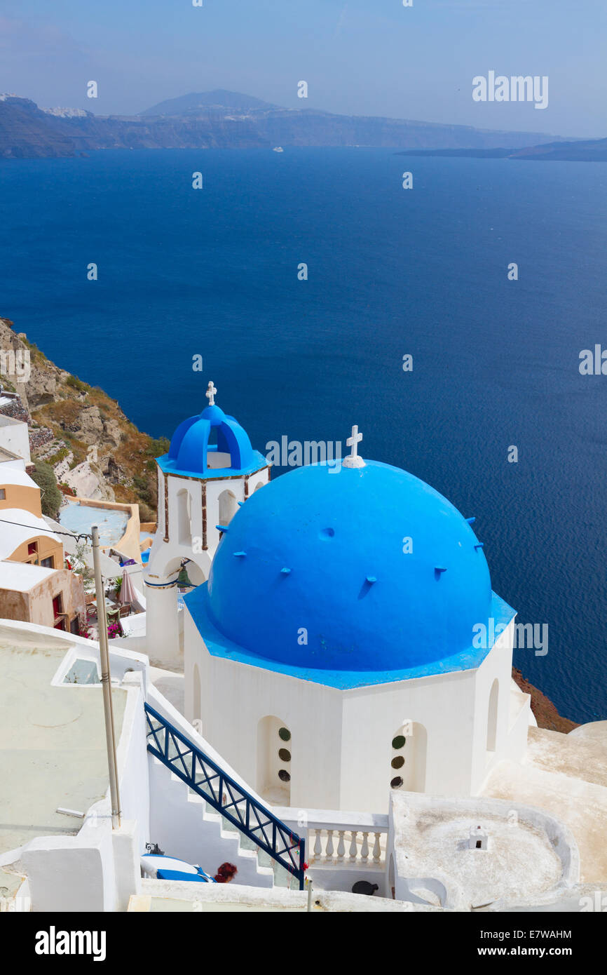 view of caldera with blue domes, Santorini Stock Photo - Alamy
