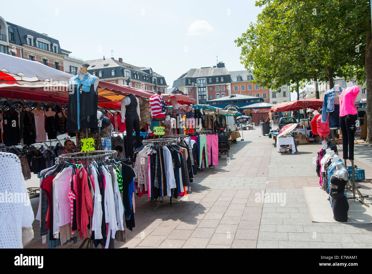 Clothes stalls at the market in Rouen, France Europe Stock Photo - Alamy