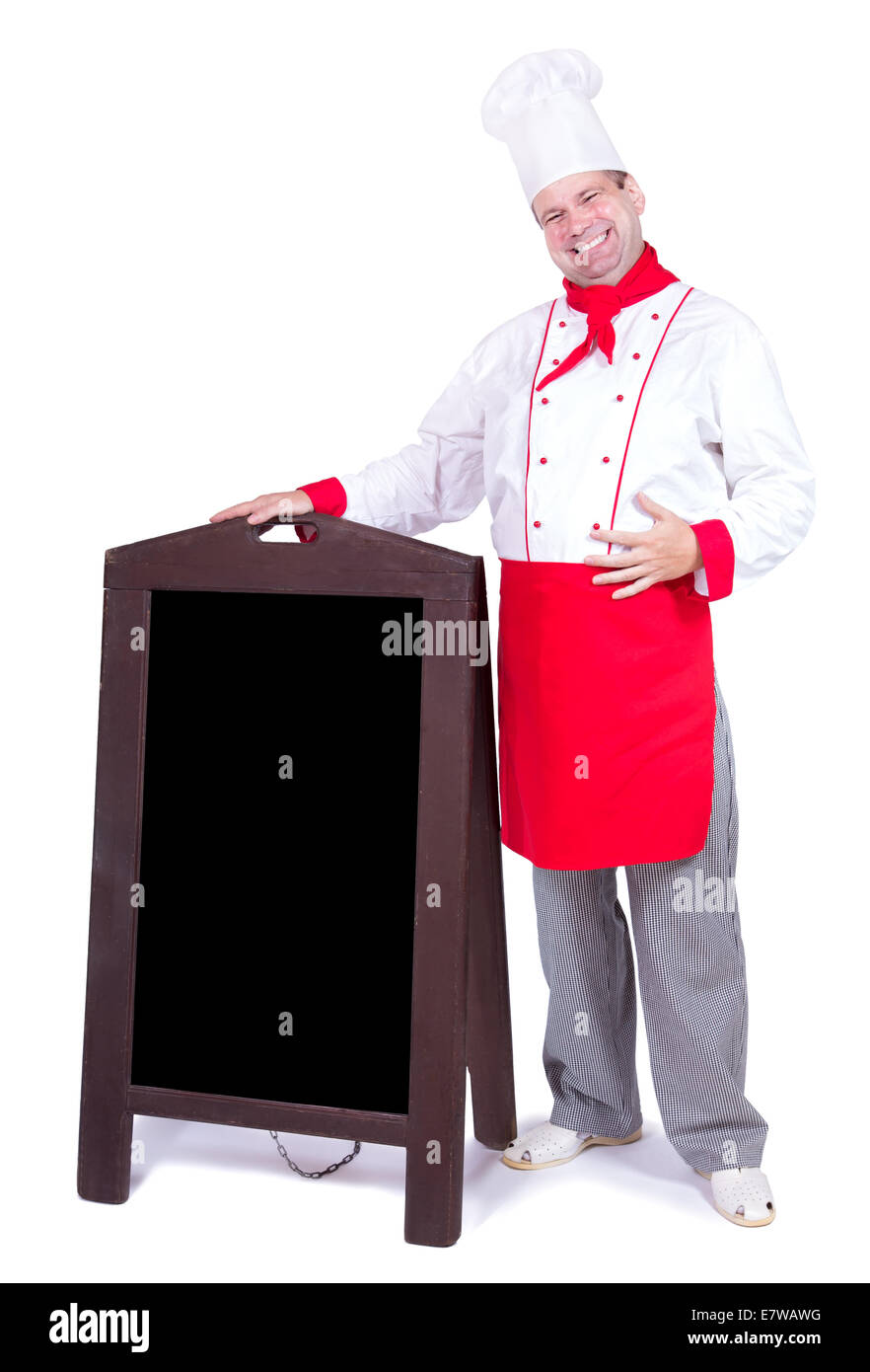 happy chef standing with an blank menu Stock Photo - Alamy