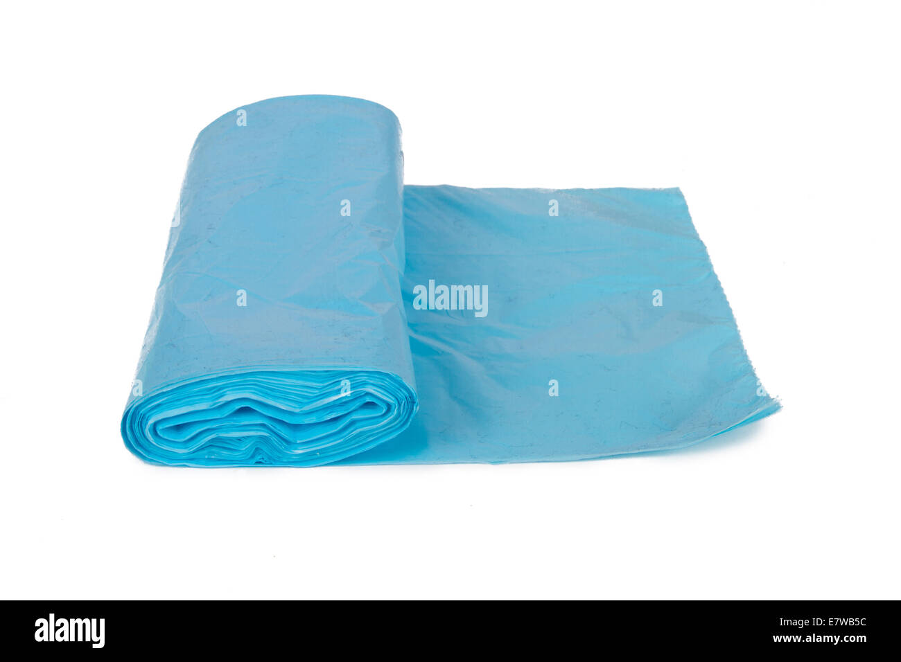 Roll of blue disposable trash bag, isolated on white background Stock ...