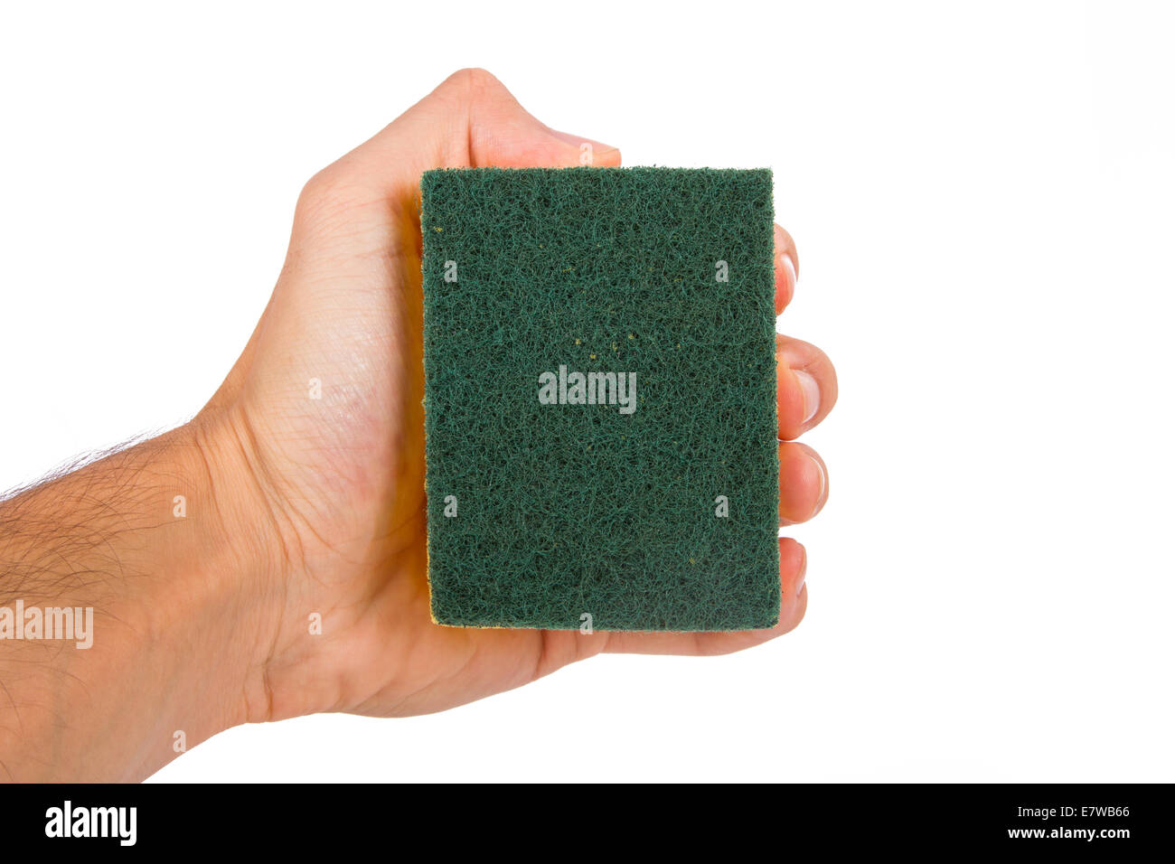Hand holding green cleaning sponge, isolated on white background Stock ...