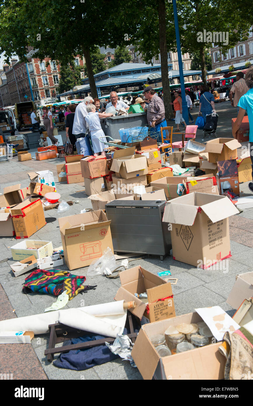 People looking through bins at a market in Rouen, France Europe Stock ...