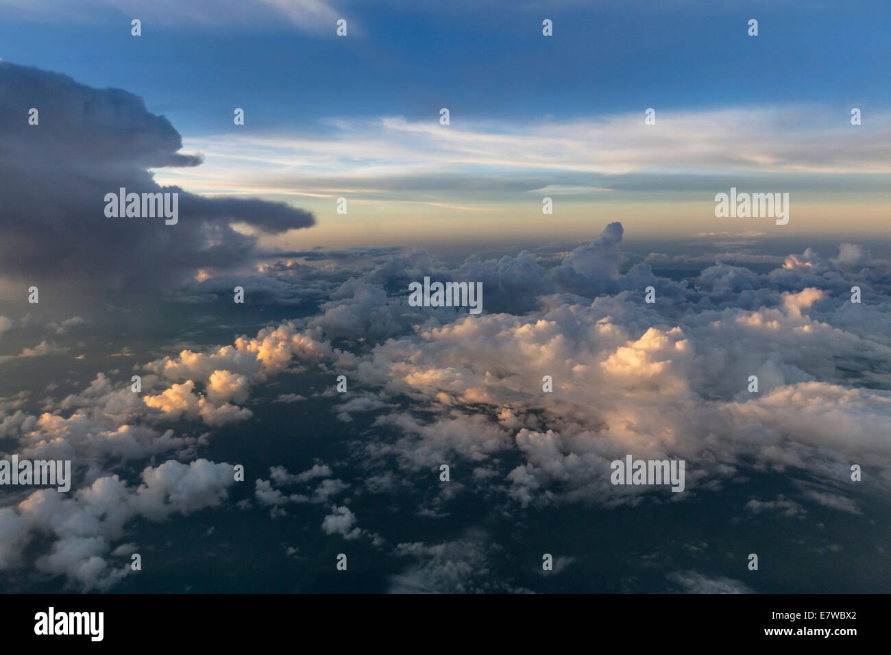 Tropical thunderstorm aerial sunset over Mexico's Yucatan peninsula ...