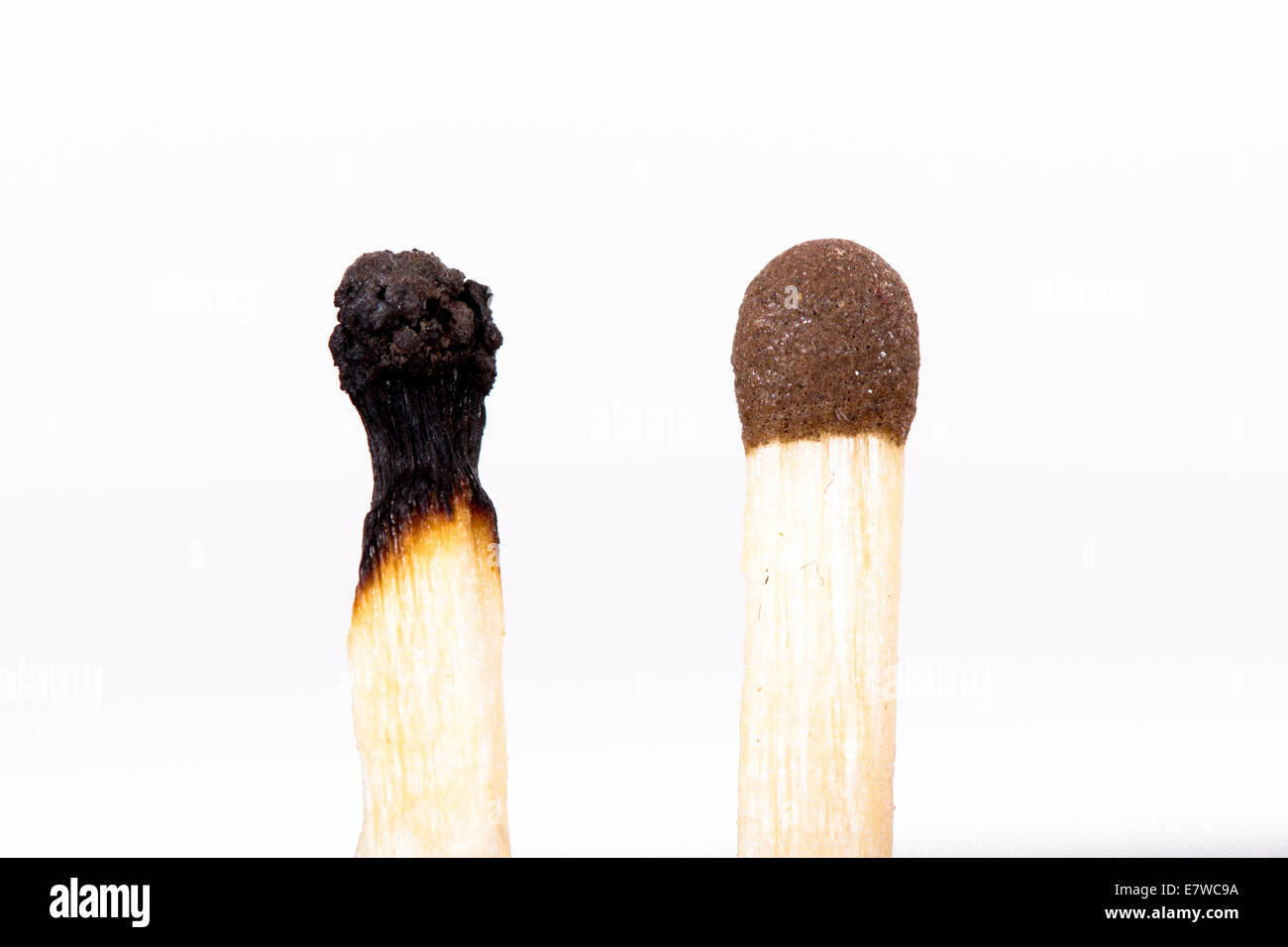 Burned match stick and normal match, isolated on white background Stock ...