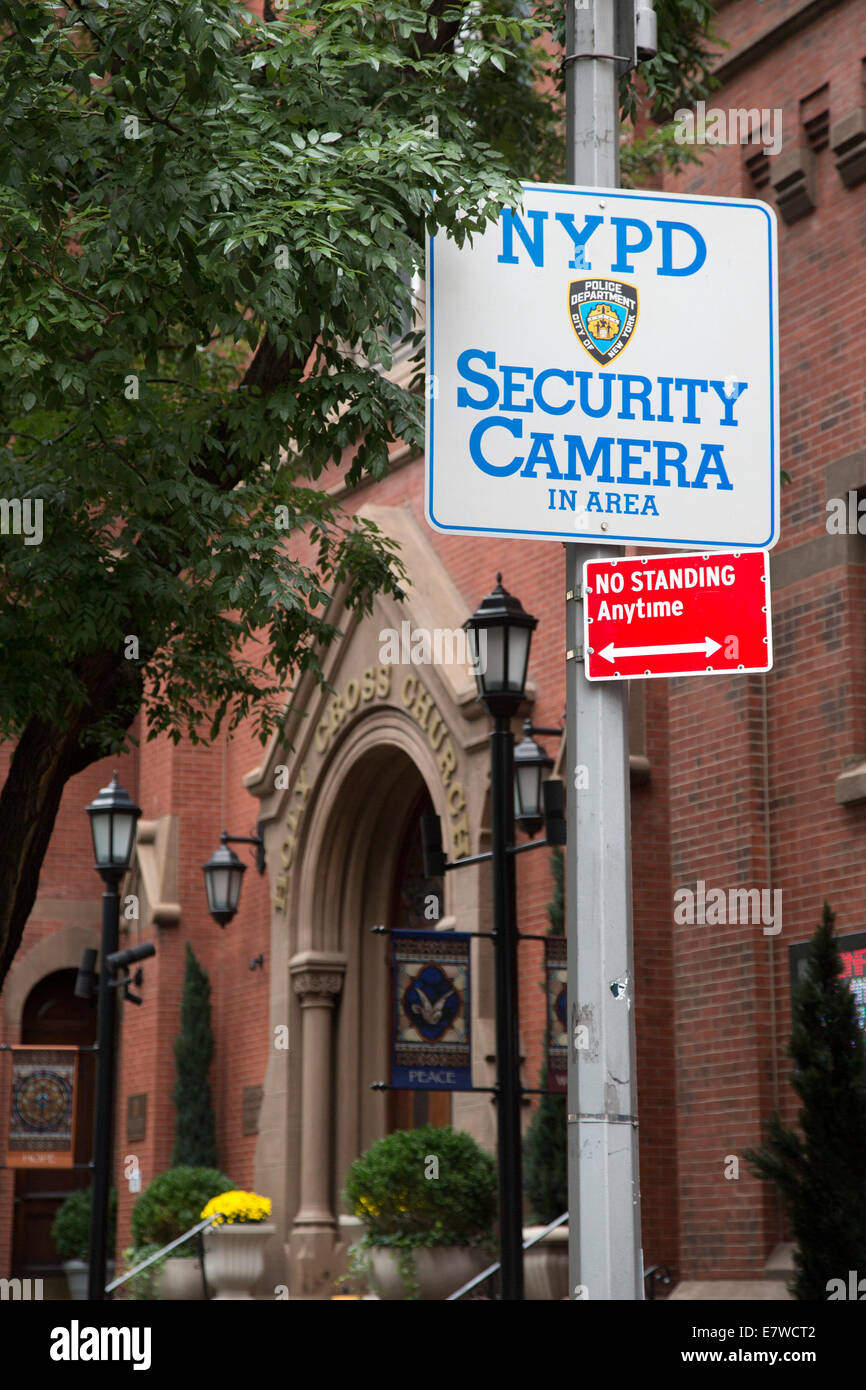New York, New York - A police department sign warns of the presence of ...