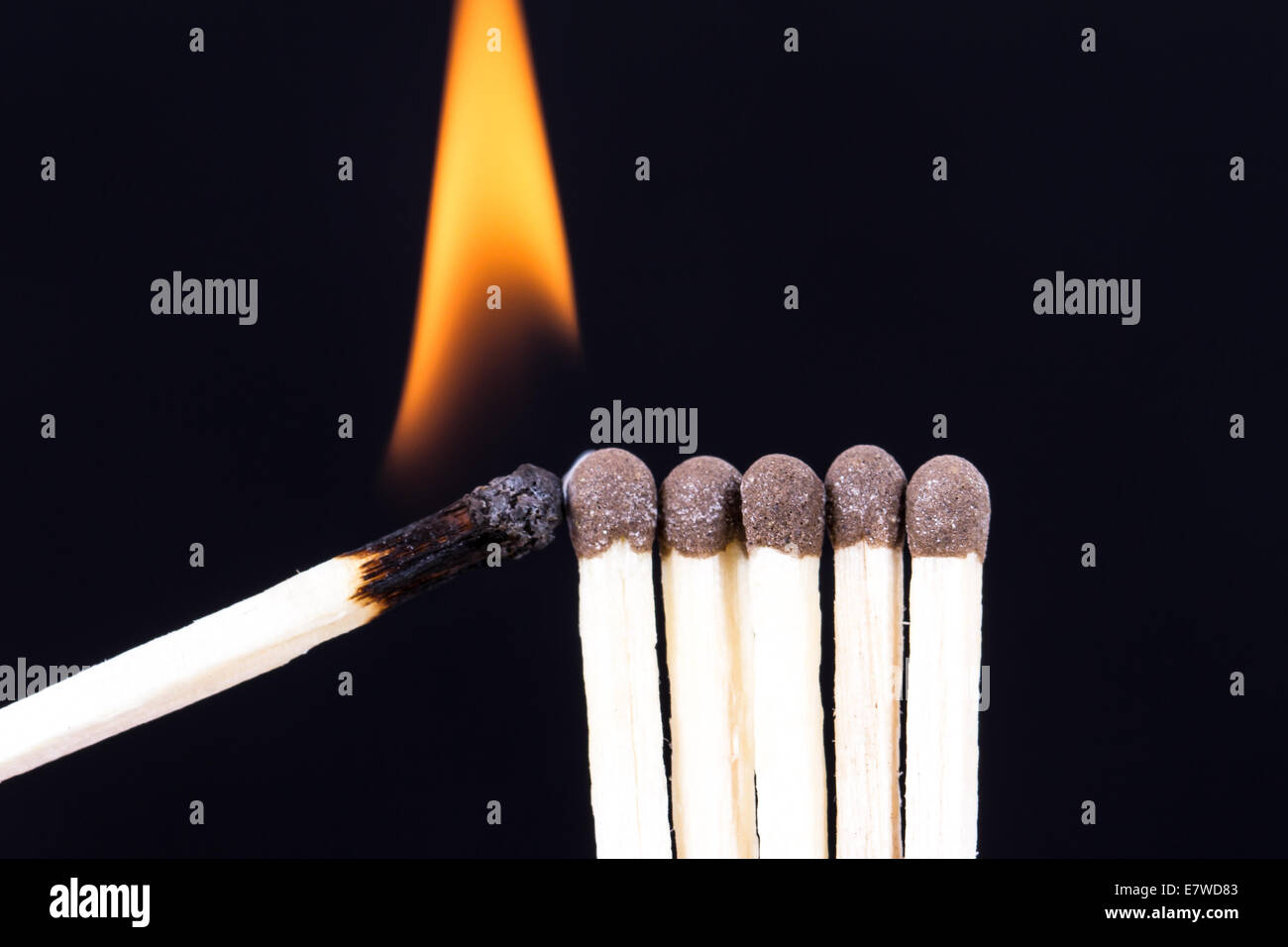 Ideas and inspiration concept, burning match with flame setting fire to ...
