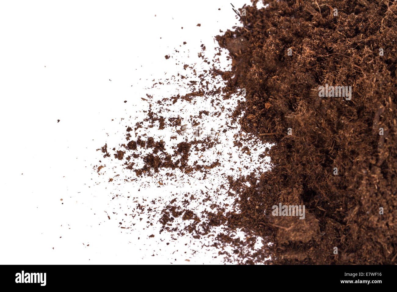 Close up view of organic pile of soil surface border, isolated on white ...