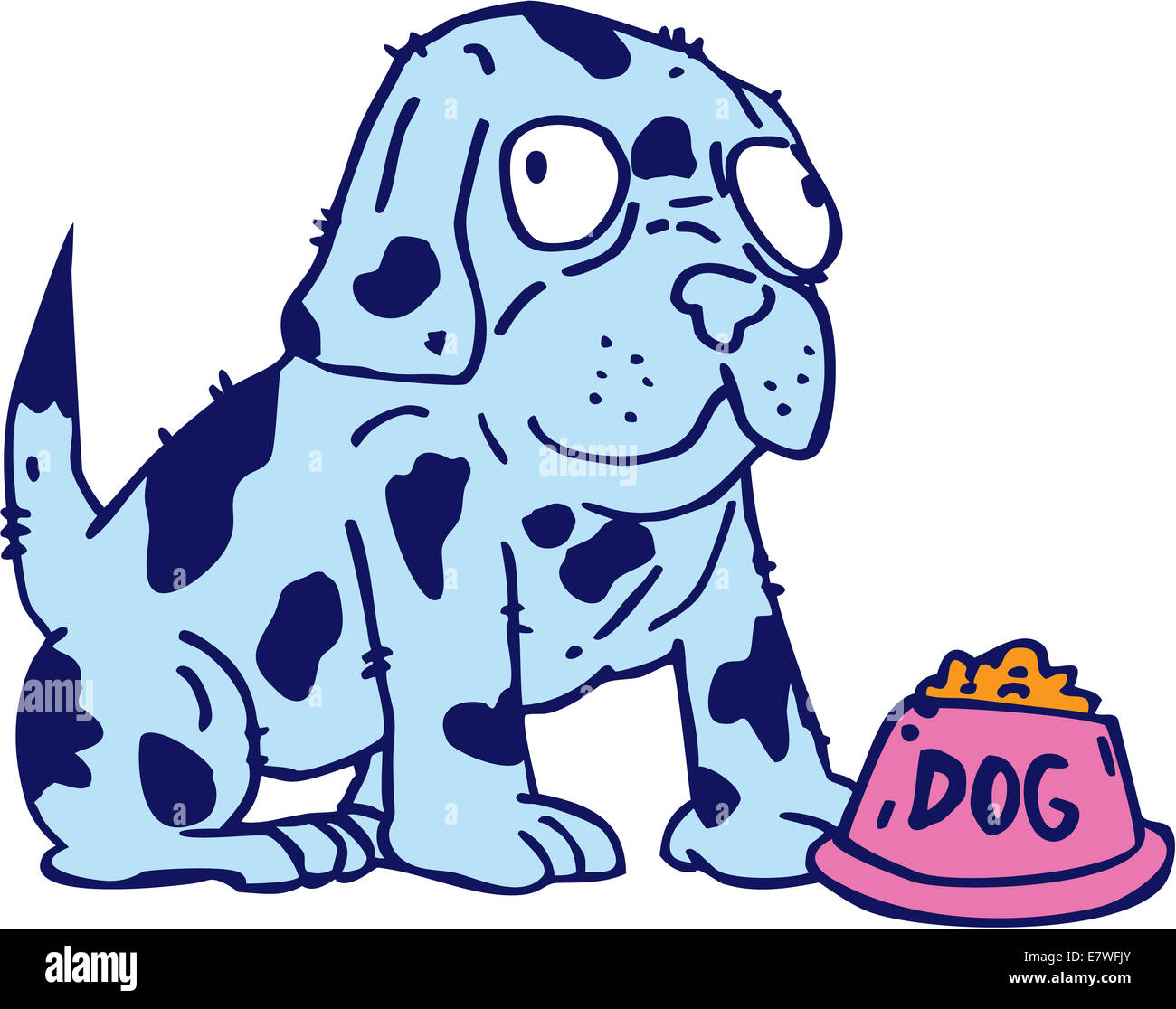 Illustration of a spotted dog with pet food bowl on isolated white ...
