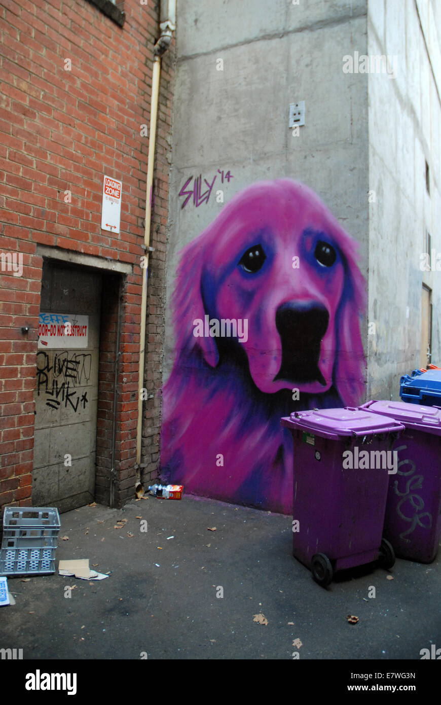 Purple Labrador painted on a wall in Melbourne. Australia Stock Photo ...