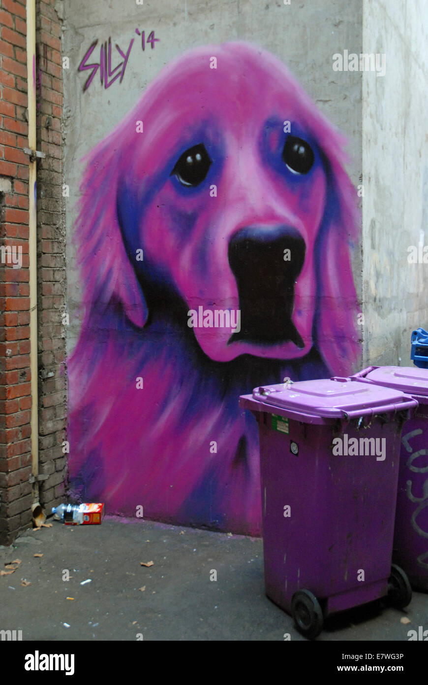 Purple Labrador painted on a wall in Melbourne. Australia Stock Photo ...