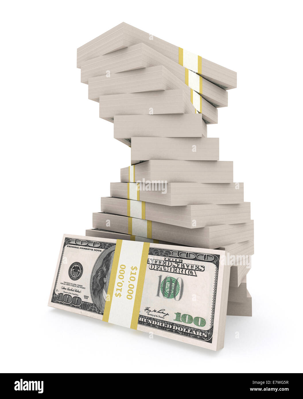 Stack of 100 dollars USA on white background. Financial concept Stock ...
