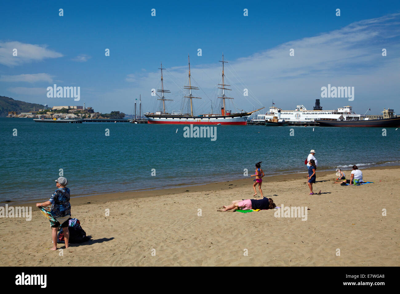 Aquatic Park Beach, Tall Ship "Balclutha" (1886), Fishermans Wharf, and ...