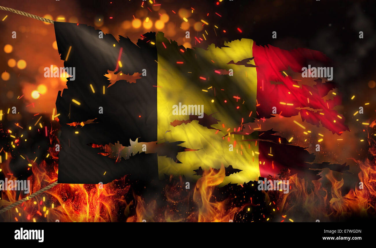 Belgium Burning Fire Flag War Conflict Night 3D Stock Photo - Alamy