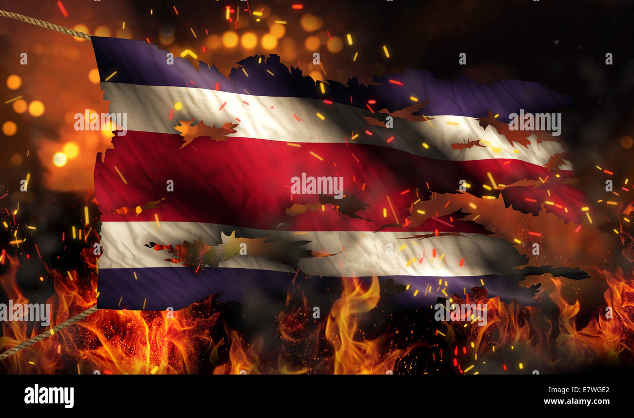 Costa Rica Burning Fire Flag War Conflict Night 3D Stock Photo - Alamy