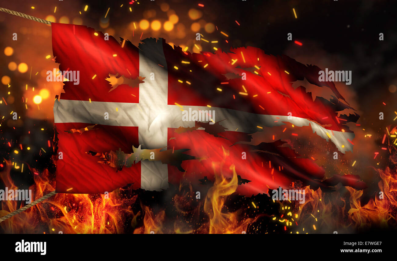 Denmark Burning Fire Flag War Conflict Night 3D Stock Photo - Alamy