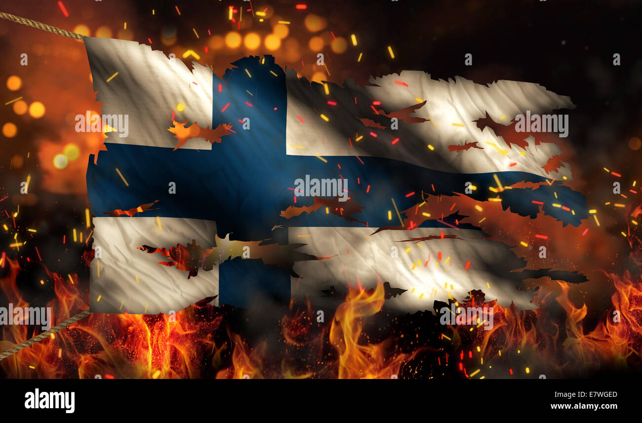 Finland Burning Fire Flag War Conflict Night 3D Stock Photo - Alamy