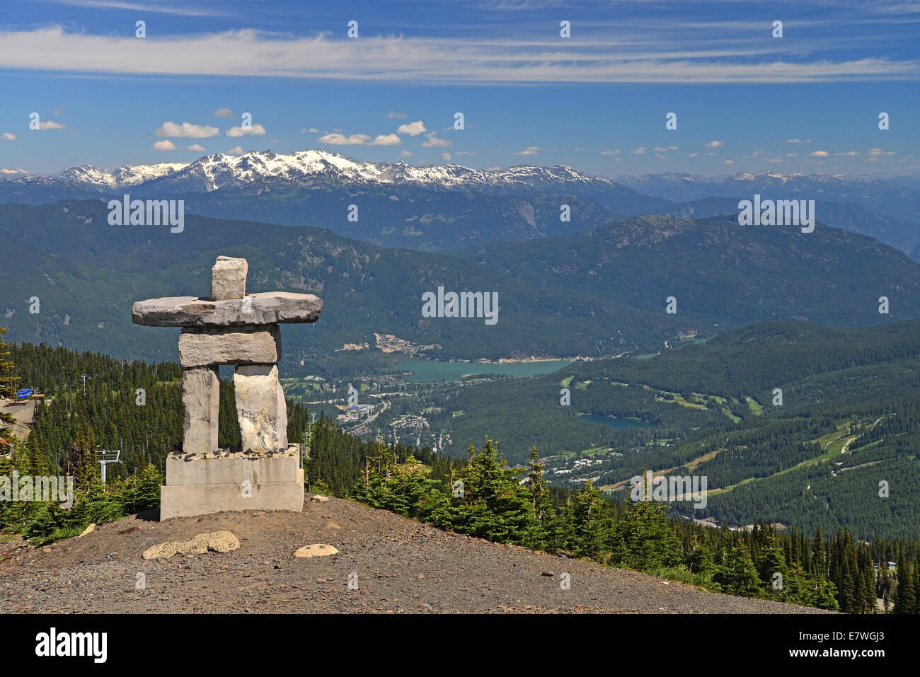 The Winter Olympic mascot the Inukshuk looks down on Whistler against a ...