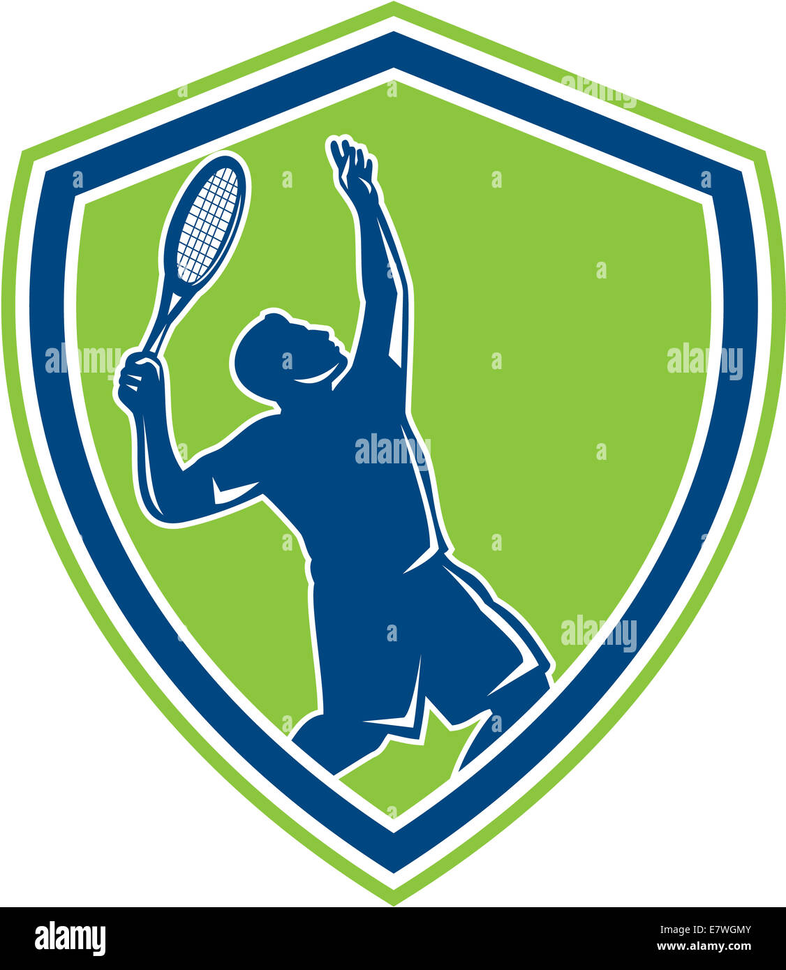 Illustration of a silhouette tennis player holding racquet serving set ...
