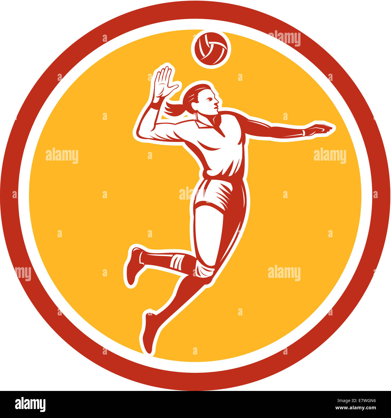 Illustration of a volleyball player spiker jumping spiking hitting ball ...