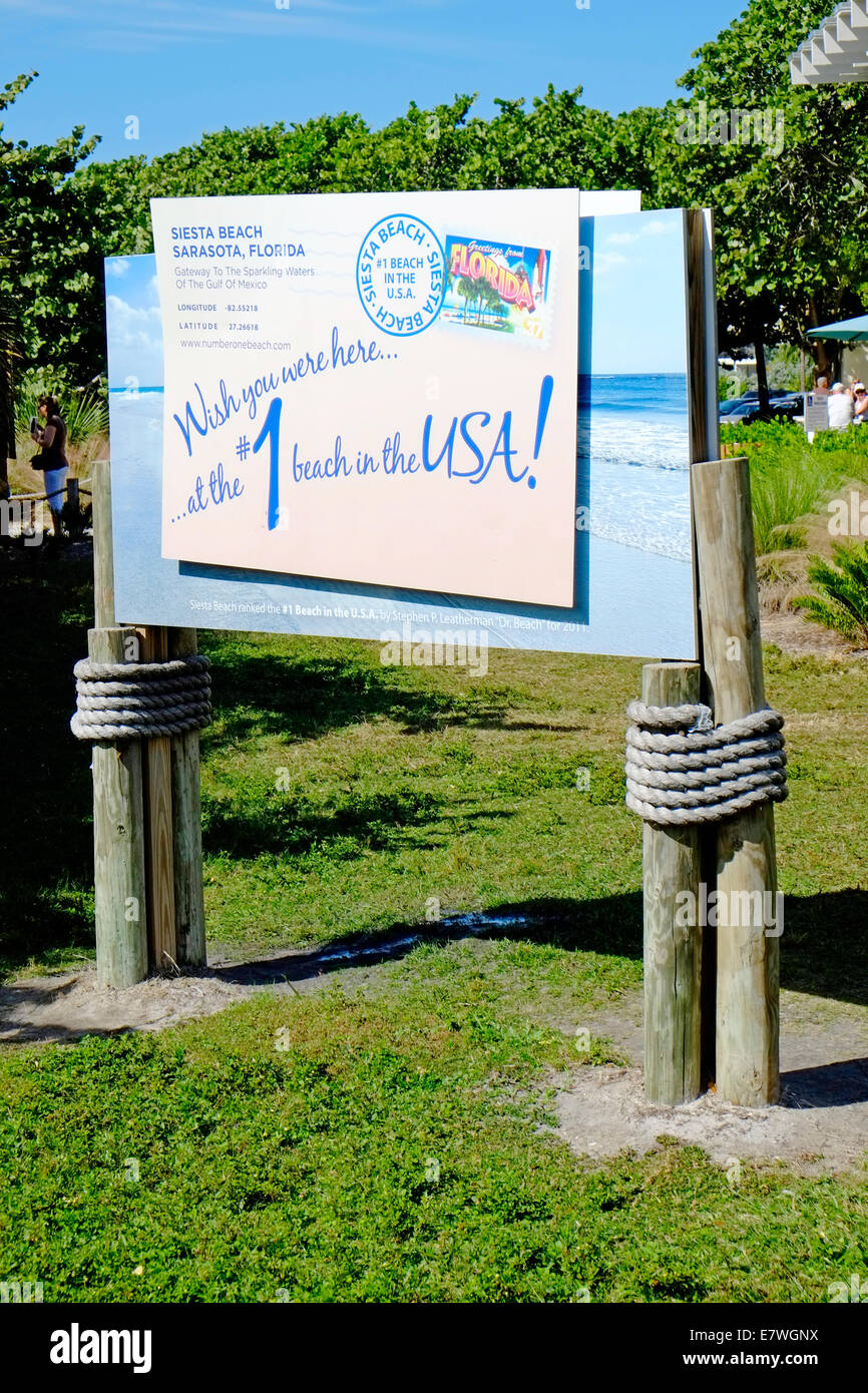 Welcome sign for Siesta Beach Sarasota Florida number 1 beach in the ...