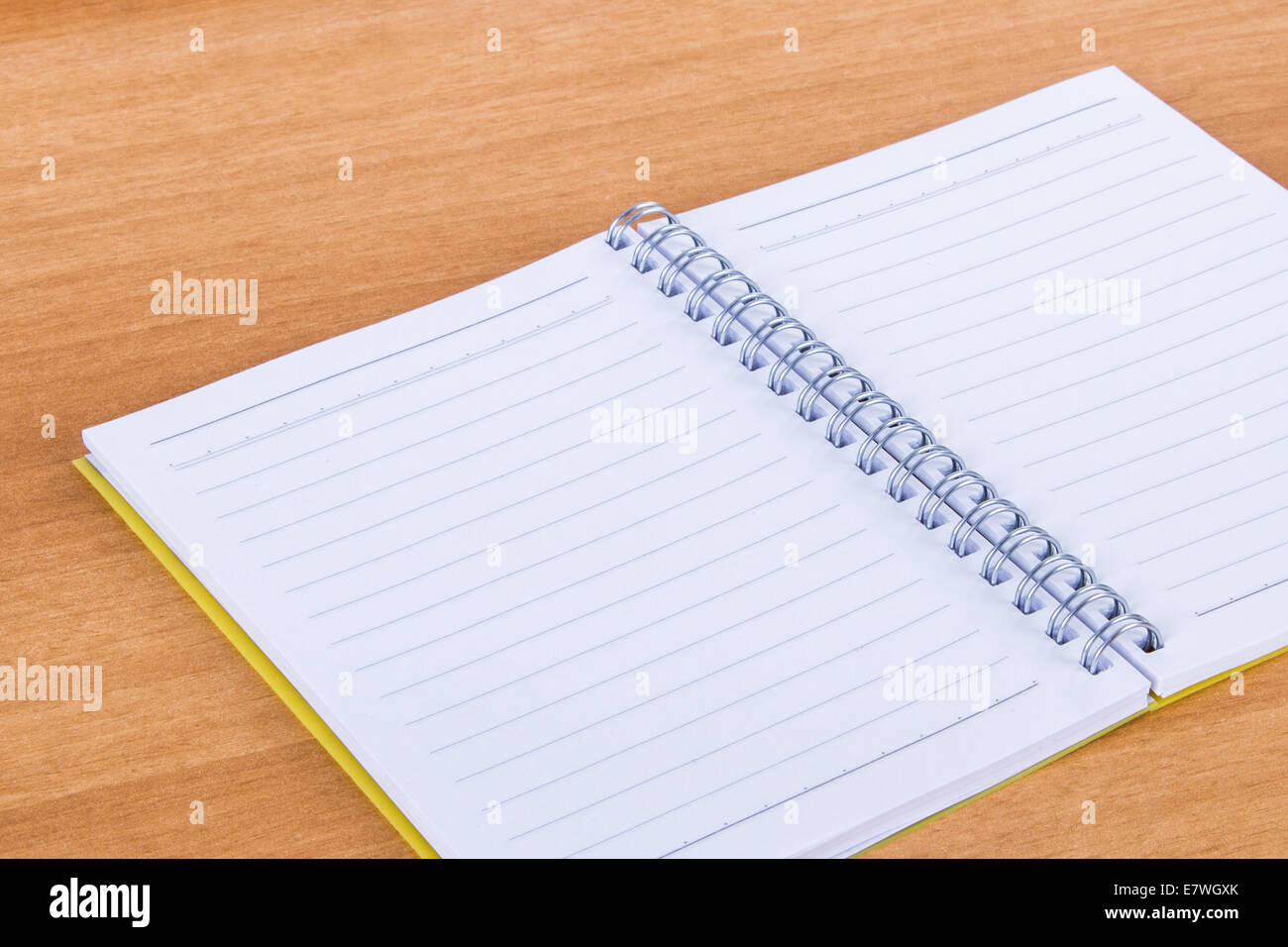 Blank, white, open notebook on wood background Stock Photo - Alamy