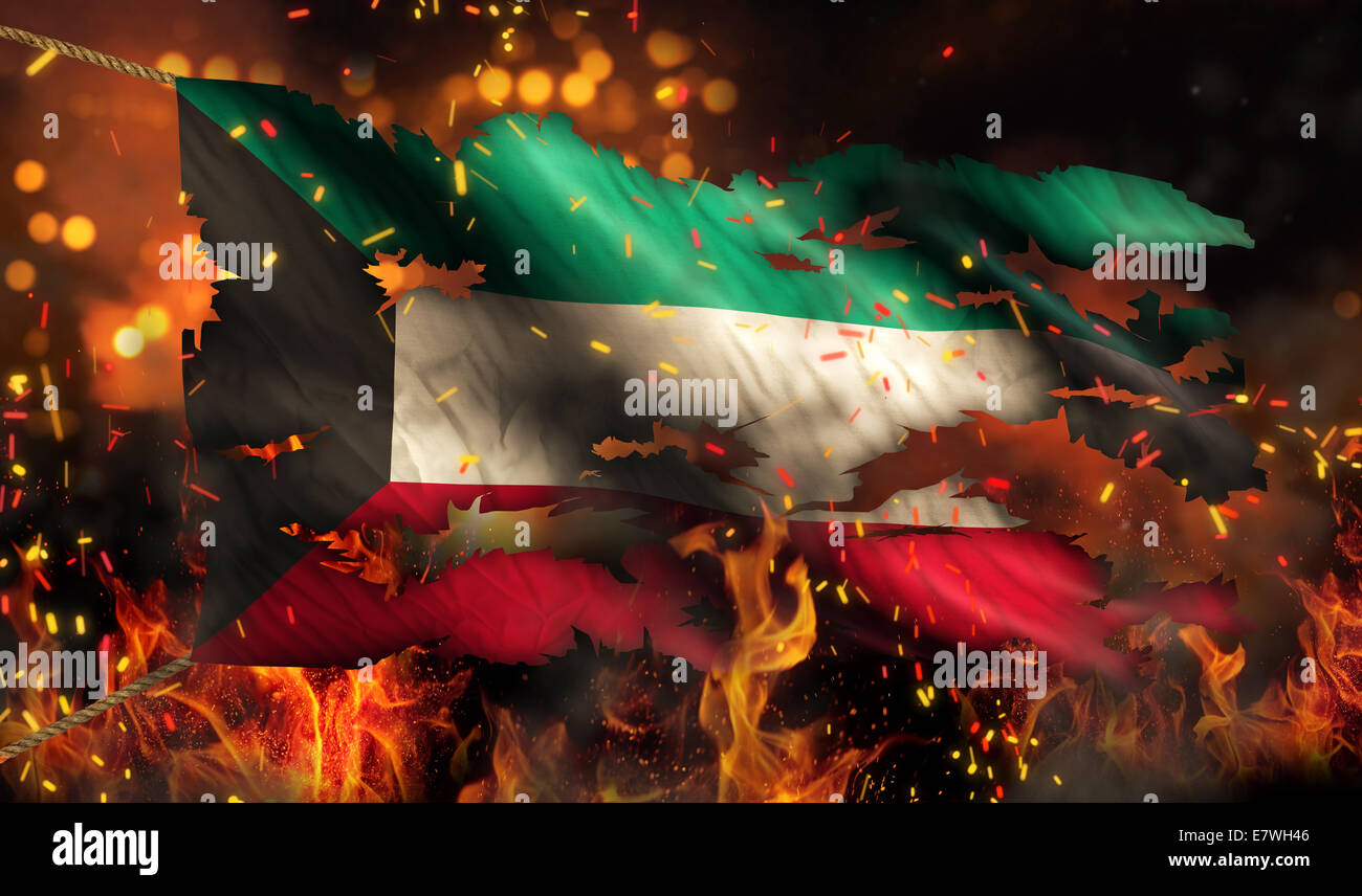 Kuwait Burning Fire Flag War Conflict Night 3D Stock Photo - Alamy