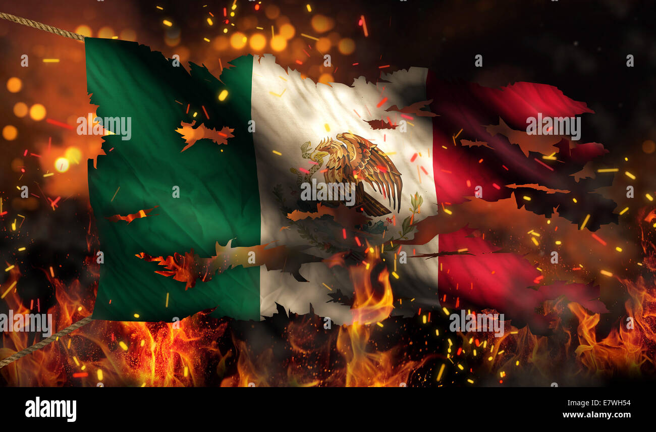 Mexico Burning Fire Flag War Conflict Night 3D Stock Photo - Alamy