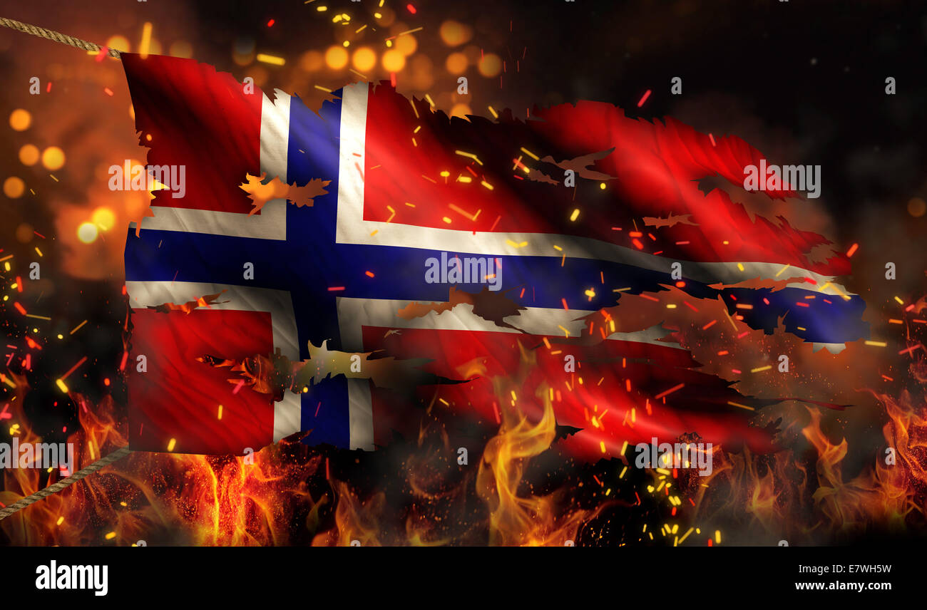 Norway Burning Fire Flag War Conflict Night 3D Stock Photo - Alamy