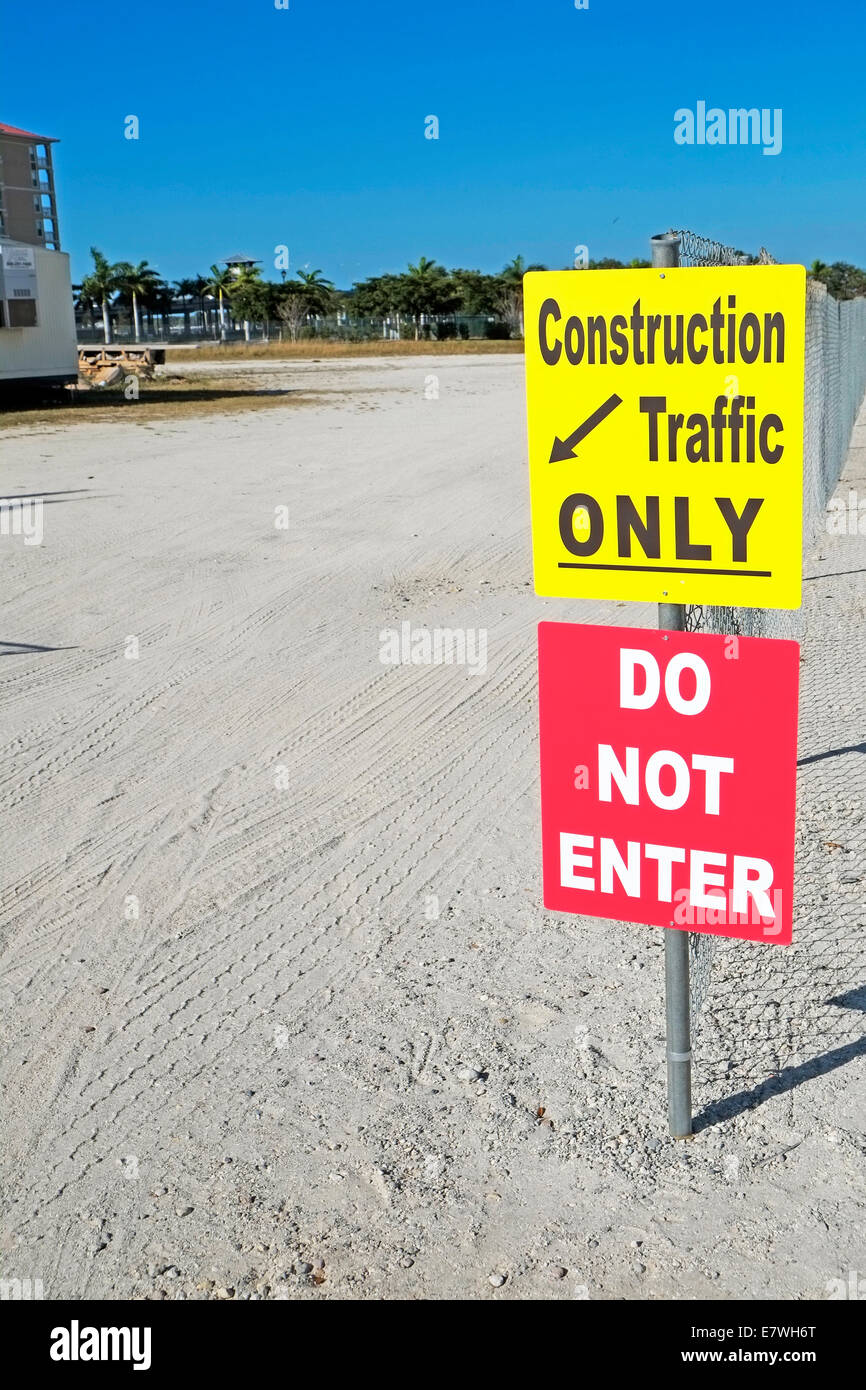 Warning sign advising construction traffic only do not enter Stock ...