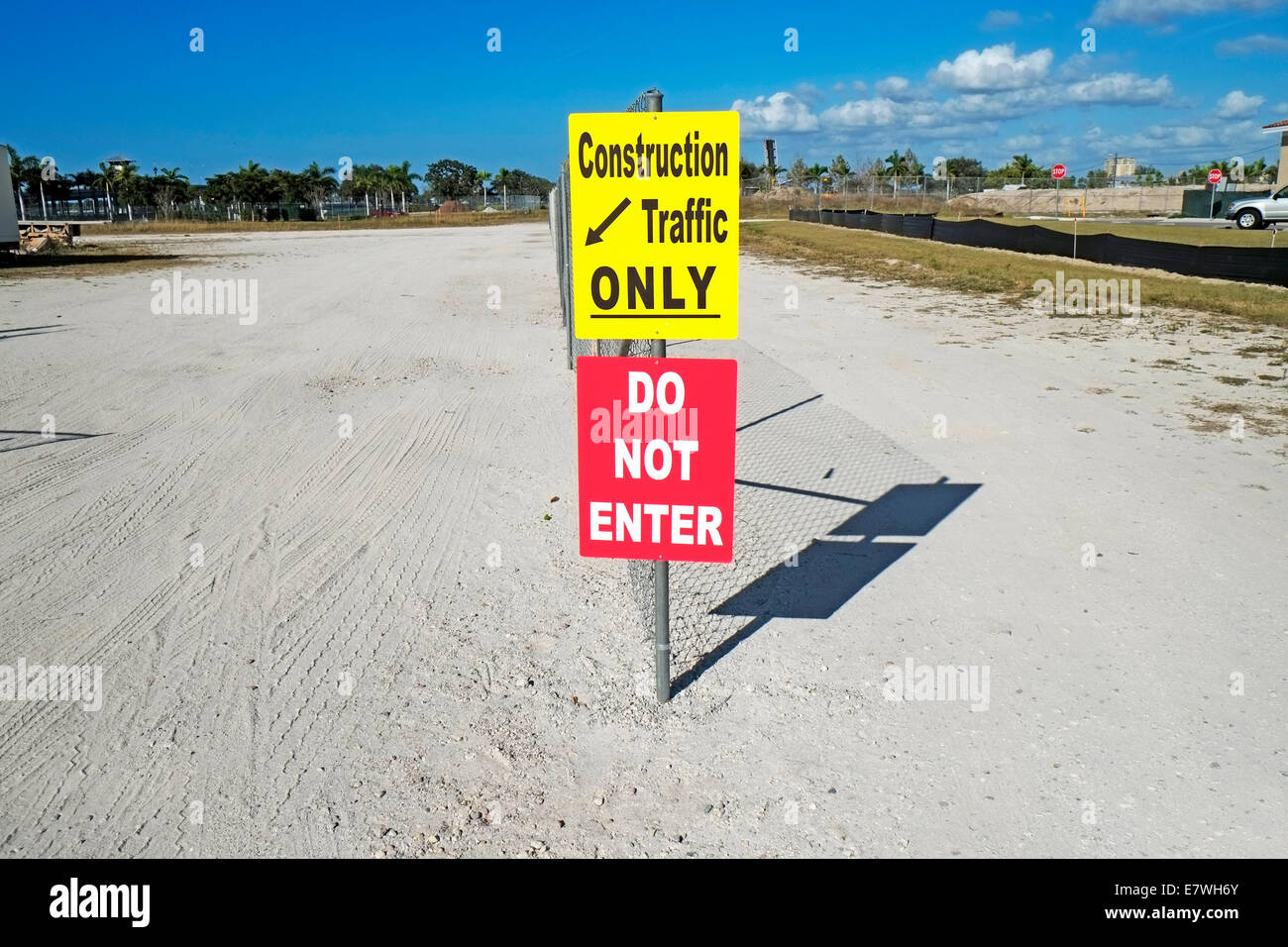 Warning sign advising construction traffic only do not enter Stock ...