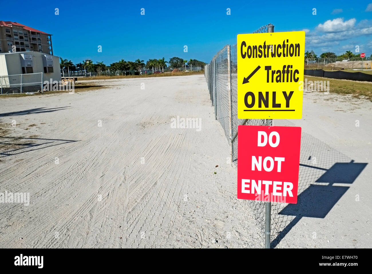 Warning sign advising construction traffic only do not enter Stock ...