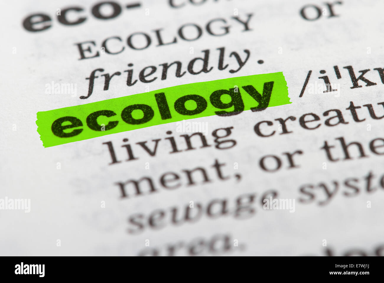 Ecology word highlighted with green marker on dictionary page Stock ...