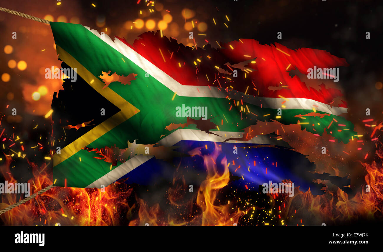 South Africa Burning Fire Flag War Conflict Night 3D Stock Photo - Alamy